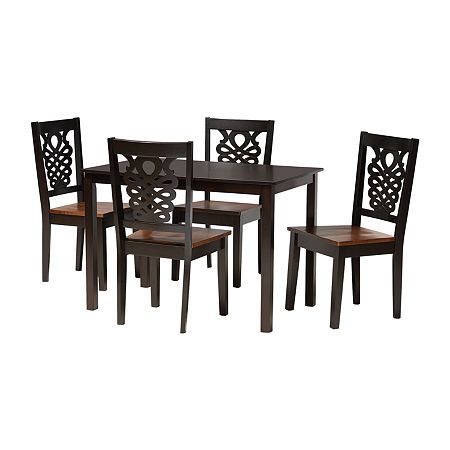 Baxton Studio Luisa 2-Tone Dark/Walnut Brown Wood 5pc. Dining Set