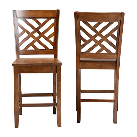 Baxton Studio Caron Modern and Contemporary Transitional 2-Piece Finished Wood Counter Stool Set - Walnut Brown