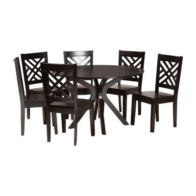 Ela Dining Room Collection 7-pc. Round Dining Set, Color: Dk Brown ...