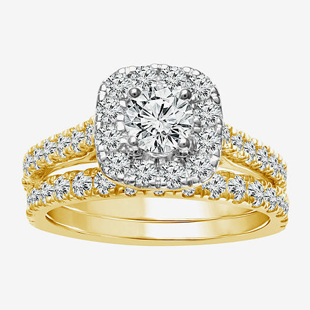 Click here for 2 CT.T.W. Natural Diamond Cushion Halo Bridal Set... prices