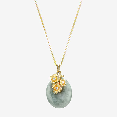 Click here for Womens Genuine Green Jade 18K Gold Over Silver Flo... prices