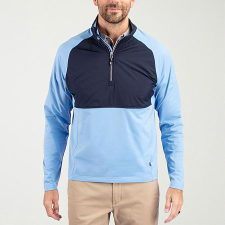 Cutter & Buck Mens Adapt Eco Knit Hybrid Recycled Quarter Zip - Atlas/navy blue