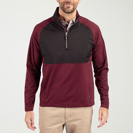 Cutter & Buck Mens Adapt Eco Knit Hybrid Recycled Quarter Zip - Bordeaux/black