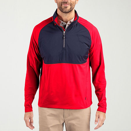 Cutter & Buck Mens Adapt Eco Knit Hybrid Recycled Quarter Zip - Red/navy blue