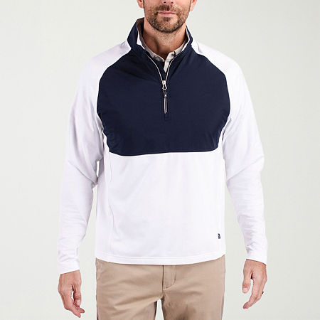 Cutter & Buck Mens Adapt Eco Knit Hybrid Recycled Quarter Zip - White/navy blue