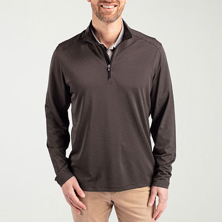 Cutter Buck Virtue Eco Pique Micro Stripe Recycled Mens Quarter Zip Jacket - Black/elemental grey