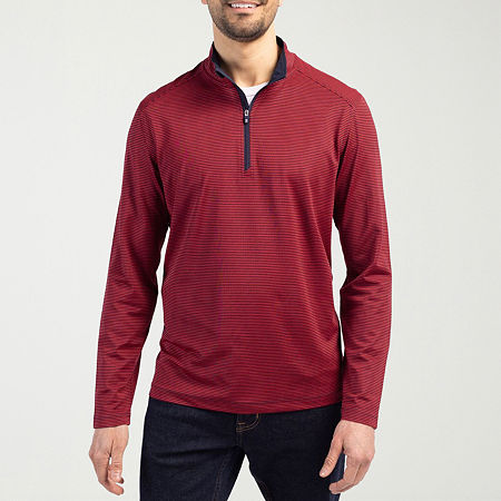 Cutter Buck Virtue Eco Pique Micro Stripe Recycled Mens Quarter Zip Jacket - Red/navy blue