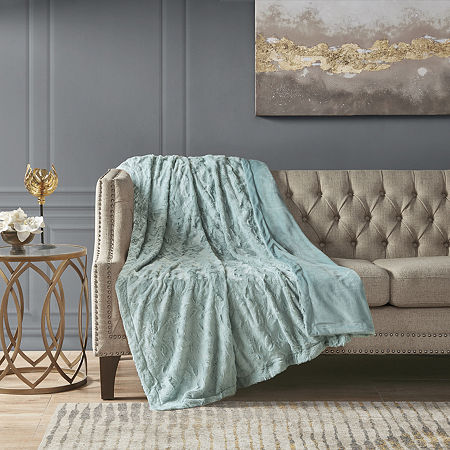 Madison Park Zuri Faux-Fur Throw  60 x 70 - Aqua