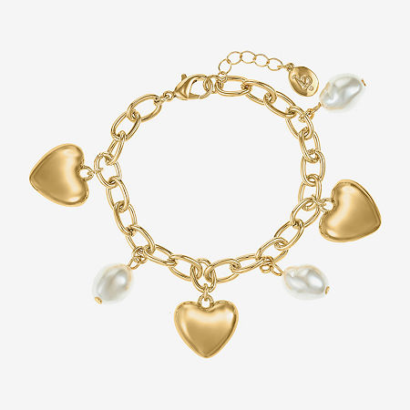 Click here for Bijoux Bar Womens Simulated Pearl Heart Charm Brac... prices