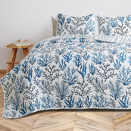 Click here for Reversible Coastal Print Quilt Set  One Size  Blue prices