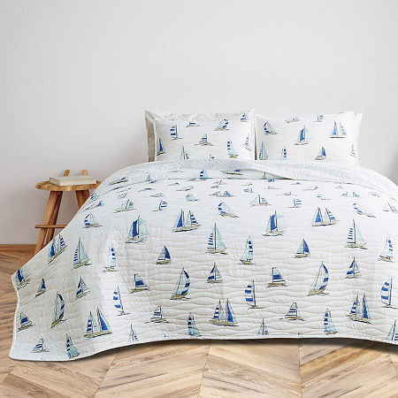 Click here for Reversible Coastal Print Quilt Set  One Size  Blue prices