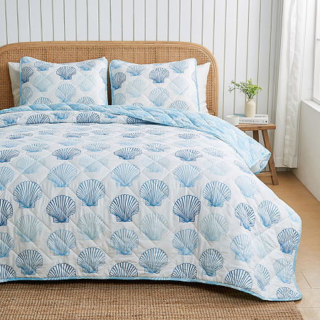 Click here for Reversible Coastal Print Quilt Set  One Size  Blue prices