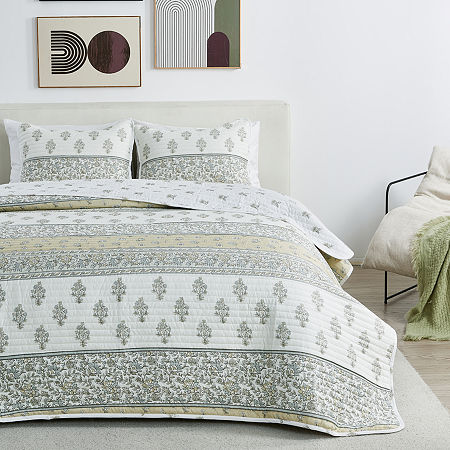 Click here for Reversible Floral Stripe Print Quilt Set  One Size... prices