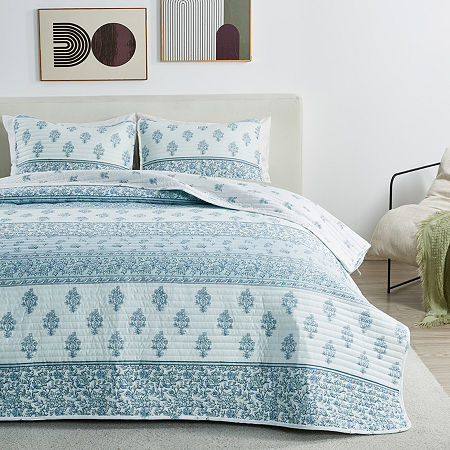 Click here for Reversible Floral Stripe Print Quilt Set  One Size... prices