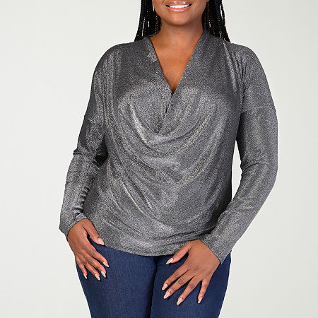 Click here for Plus Size 24/7 Comfort Apparel Cowl Neck Shimmery... prices