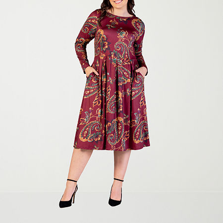 Click here for Plus Size 24/7 Comfort Apparel Wine Paisley Midi P... prices