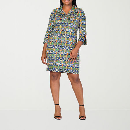 Click here for Plus Size 24/7 Comfort Apparel Green Geometric Col... prices