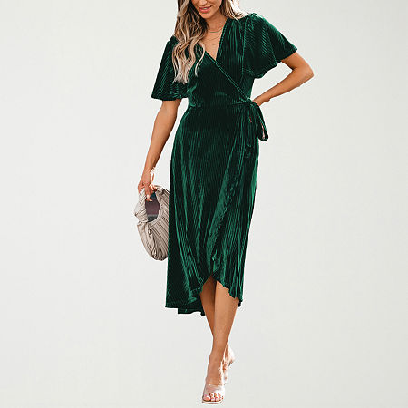 Click here for CUPSHE Womens Elbow Sleeve Midi Wrap Dress  Large... prices