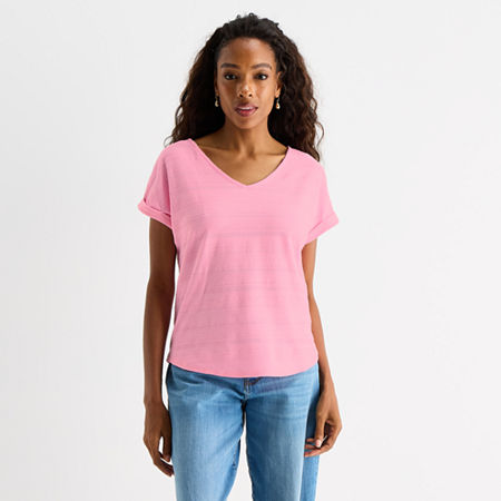 Click here for St. Johns Bay Womens V Neck Short Sleeve Blouse  L... prices