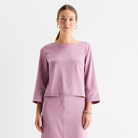 Liz Claiborne Womens Boat Neck 3/4 Sleeve Satin Blouse  X-small  Purple