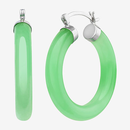 Click here for Womens Genuine Green Jade Sterling Silver 32mm Hoo... prices