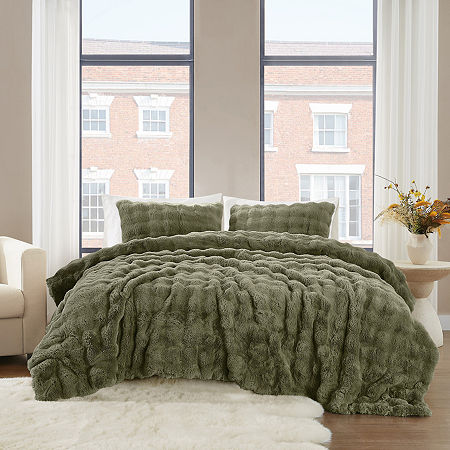 Brooklyn Loom Bubble Faux Fur 3-Pc. Comforter Set  King - Green