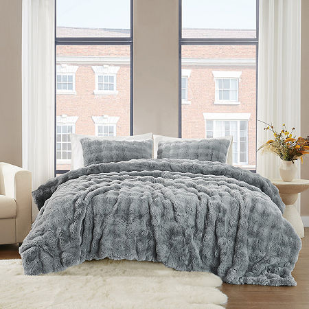 Brooklyn Loom Bubble Faux Fur 3-Pc. Comforter Set  King - Gray