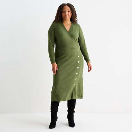 Click here for Maia Womens Plus Long Sleeve Midi Sweater Dress  3... prices