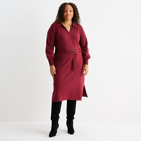 Click here for Maia Womens Plus Long Sleeve Midi Sweater Dress  3... prices