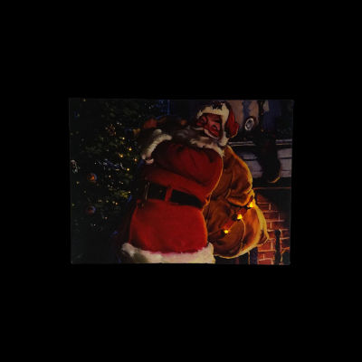 LED Lighted Jolly Santa Claus with Bag of Gifts Christmas Canvas Wall ...