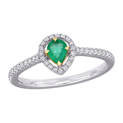 Womens 1/5 CT. Genuine Green Emerald 14K Two Tone Gold Halo Cocktail ...