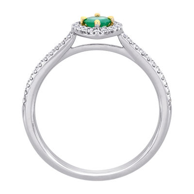 Womens 1/5 CT. Genuine Green Emerald 14K Two Tone Gold Halo Cocktail ...