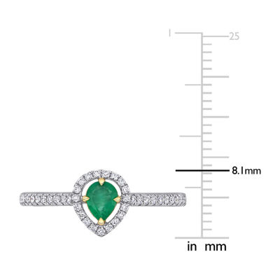 Womens 1/5 CT. Genuine Green Emerald 14K Two Tone Gold Halo Cocktail ...
