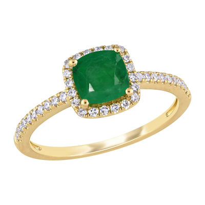 Womens 1/5 CT. Genuine Green Emerald 14K Gold Halo Cocktail Ring, Color ...