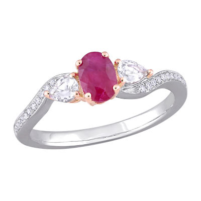Womens Diamond Accent Lead Glass-Filled Red Ruby 14K Two Tone Gold 3 ...