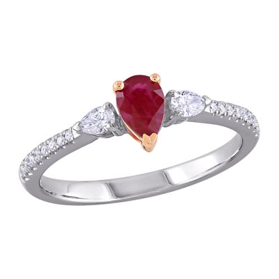 Womens 1/4 CT. T.W. Lead Glass-Filled Red Ruby 14K Two Tone Gold 3 ...