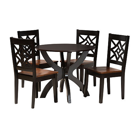 Baxton Studio Anila Two-Tone Dark Brown Wood 5pc. Dining Set