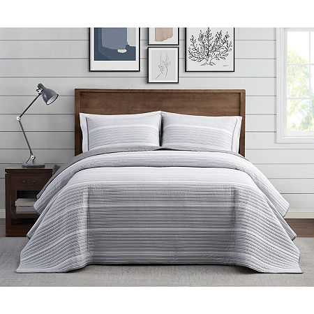 Brooklyn Loom Niari Yarn Dye Stripe 3 Piece Quilt Set  King - Gray