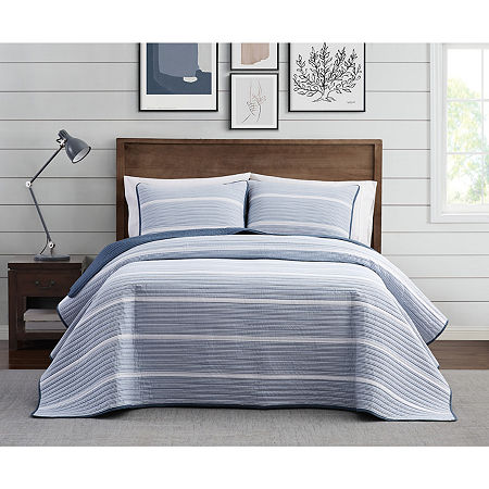 Brooklyn Loom Niari Yarn Dye Stripe 3 Piece Quilt Set  King - Blue
