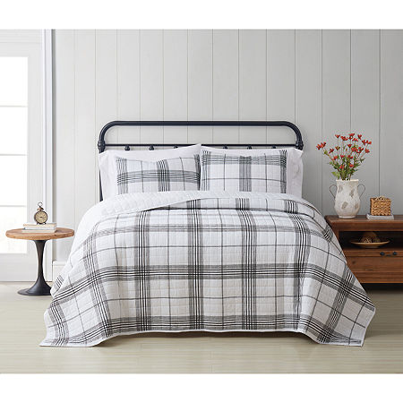 Cottage Classics Plaid 3-Piece Quilt Set  King - White