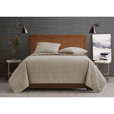 London Fog Solid 3 Piece Quilt Set  Full/Queen - Khaki