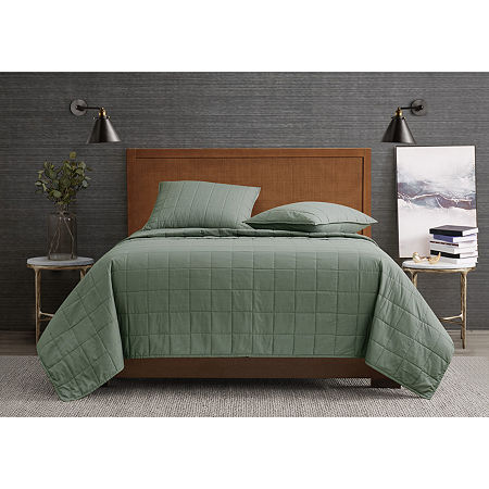 London Fog Solid 2 Piece Quilt Set  Twin - Green