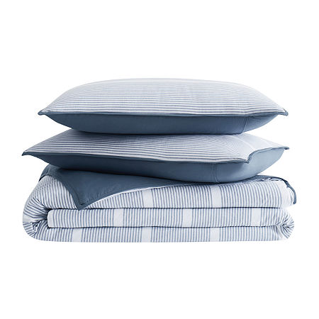 Brooklyn Loom Niari Yarn Dye Stripe 3 Piece Duvet Cover Set  King - Blue