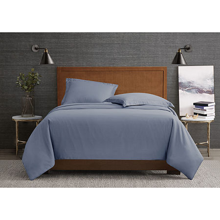 London Fog Garment Wash Solid 3 Piece Duvet Cover Set  King - Blue