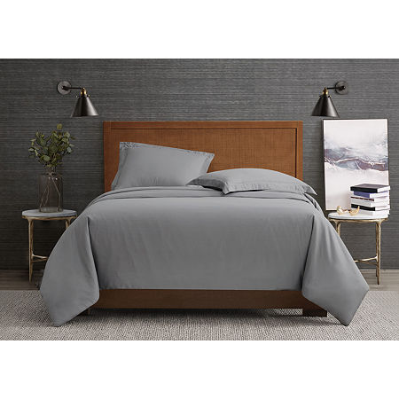 London Fog Garment Wash Solid 3 Piece Duvet Cover Set  King - Gray
