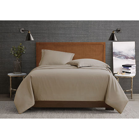 London Fog Garment Wash Solid 3 Piece Duvet Cover Set  Full/Queen - Khaki