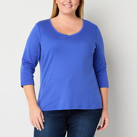 Click here for St. Johns Bay Womens V Neck 3/4 Sleeve Plus T-Shir... prices