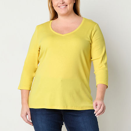 Click here for St. Johns Bay Womens V Neck 3/4 Sleeve Plus T-Shir... prices