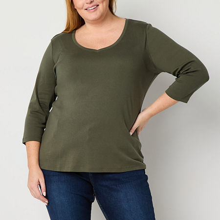 Click here for St. Johns Bay Womens V Neck 3/4 Sleeve Plus T-Shir... prices