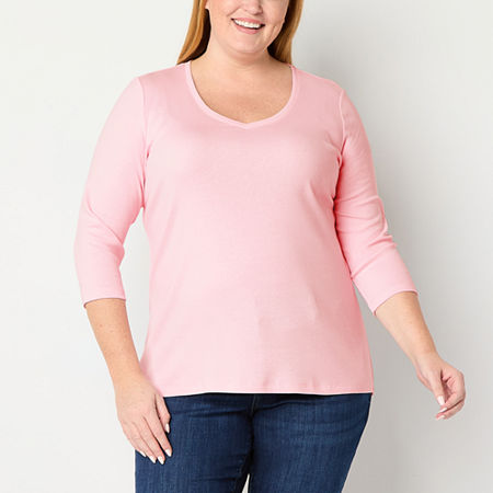 Click here for St. Johns Bay Womens V Neck 3/4 Sleeve Plus T-Shir... prices
